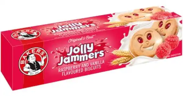 Bakers Jolly Jammers Raspberry & Vanilla Flavoured Biscuits 200g