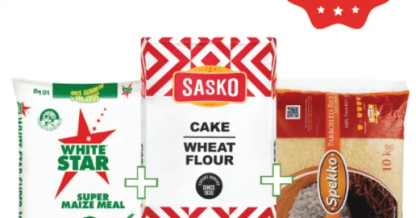 Combo 10kg-White Star Maize Meal+Sasko Cake Flour+Spekko Rice